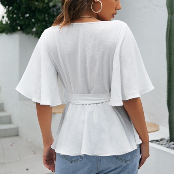 BellanBlue | Tops | Boho White Butterfly Sleeve Surplice Top | Poshmark